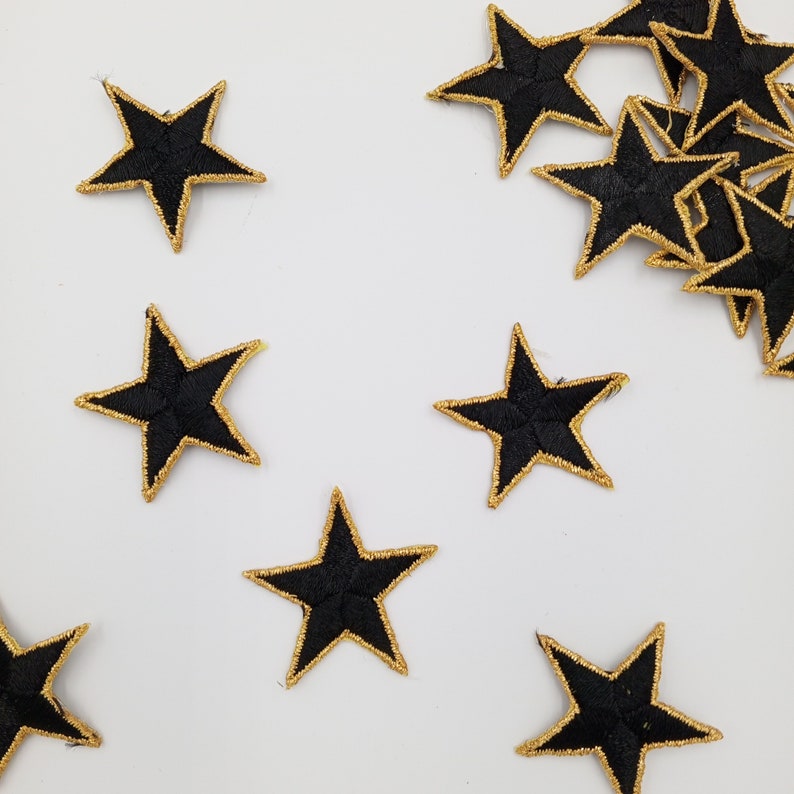 Iron on Metallic Gold Outline Black Stars Patches Embroidered VINTAGE ...