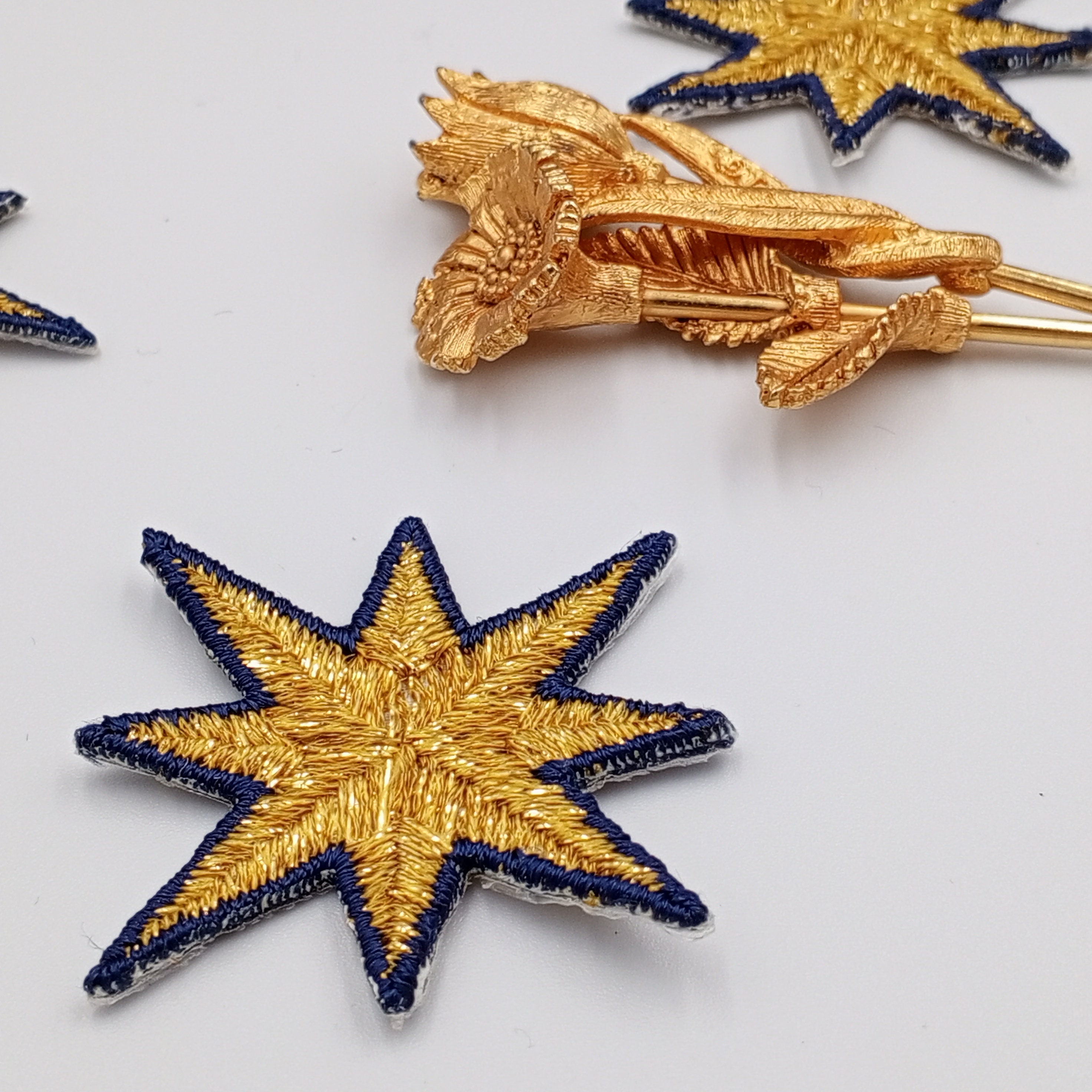 METALLIC Gold Stars Patches Iron on Star Navy Blue Outlined Emblem Star ...