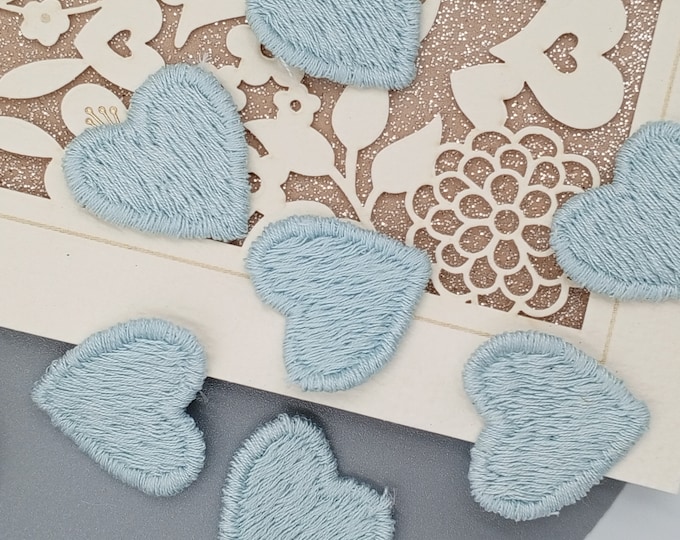 Vintage Heart Floral Applique, Light Blue Embroidered Applique Heart ...