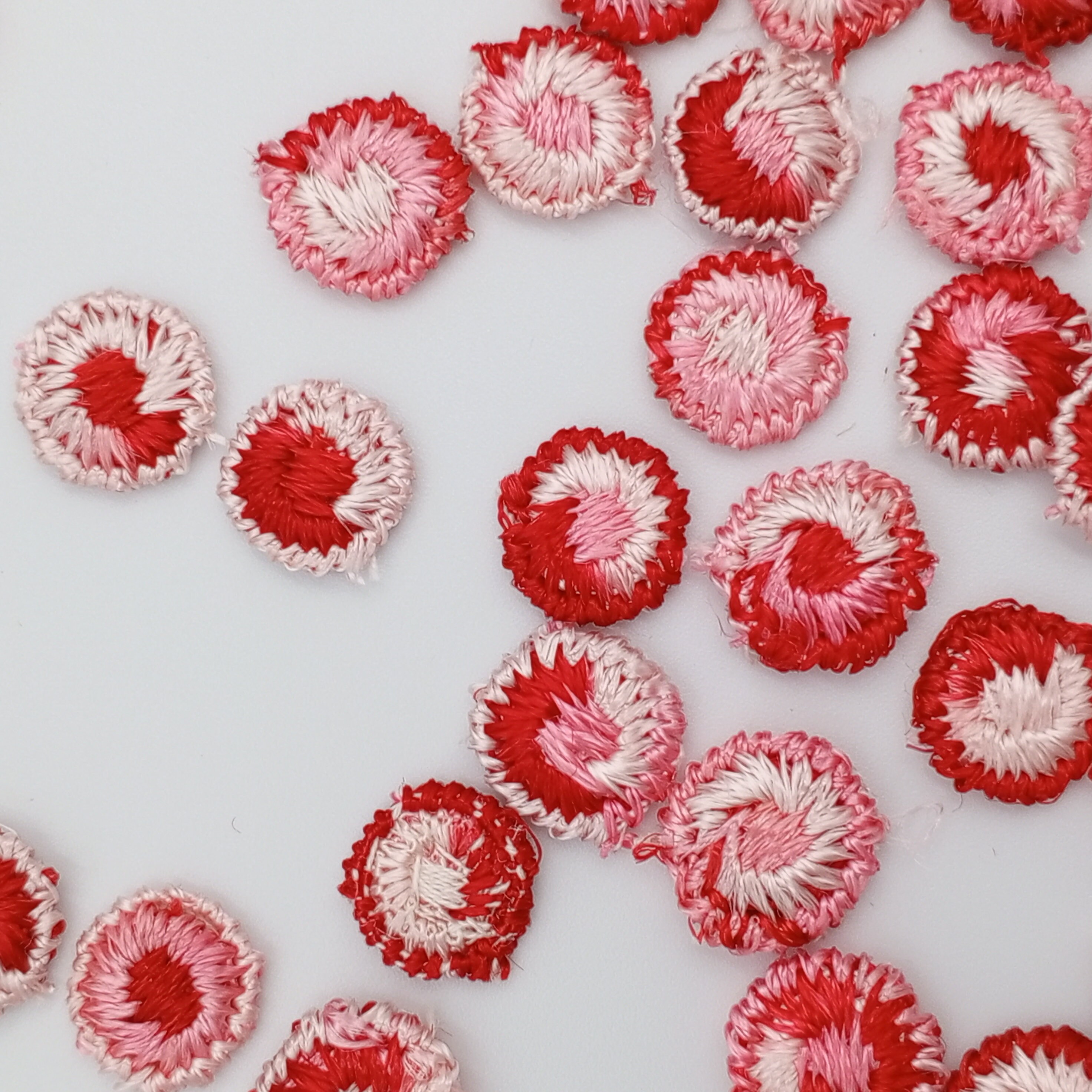 Vintage Embroidered Flower Appliqués, Red & Pink Dot Design - Etsy