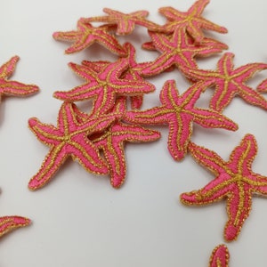 Coral Pink Starfish Patch Metallic Gold Sea Star Applique VINTAGE Seashore Star Iron on Patches ...