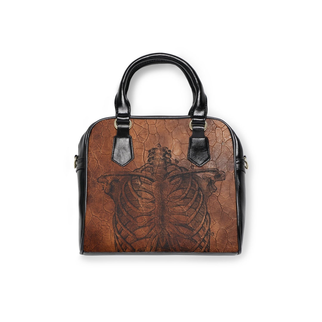 Rib Cage Faux Distressed Leather Shoulder Handbag - Etsy
