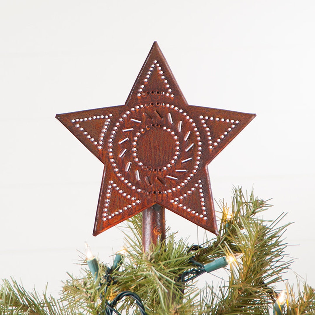 Handcrafted Star Tree Topper Pierced Tin Star Christmas Tree Decoration ...