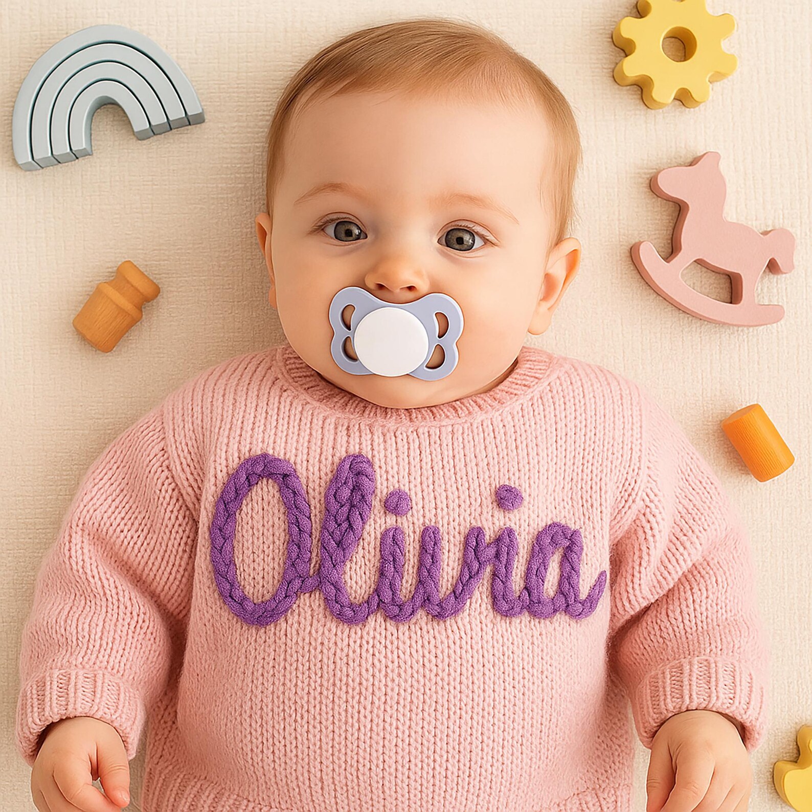 Personalized Knit Baby Sweater | Custom Embroidered Name, Cotton Yarn ...