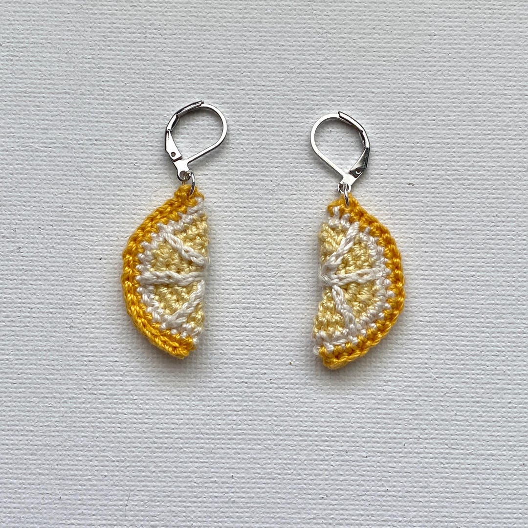 Crochet Lemon Earrings, Lemon Slice Earrings, Fruit Slice Earrings ...
