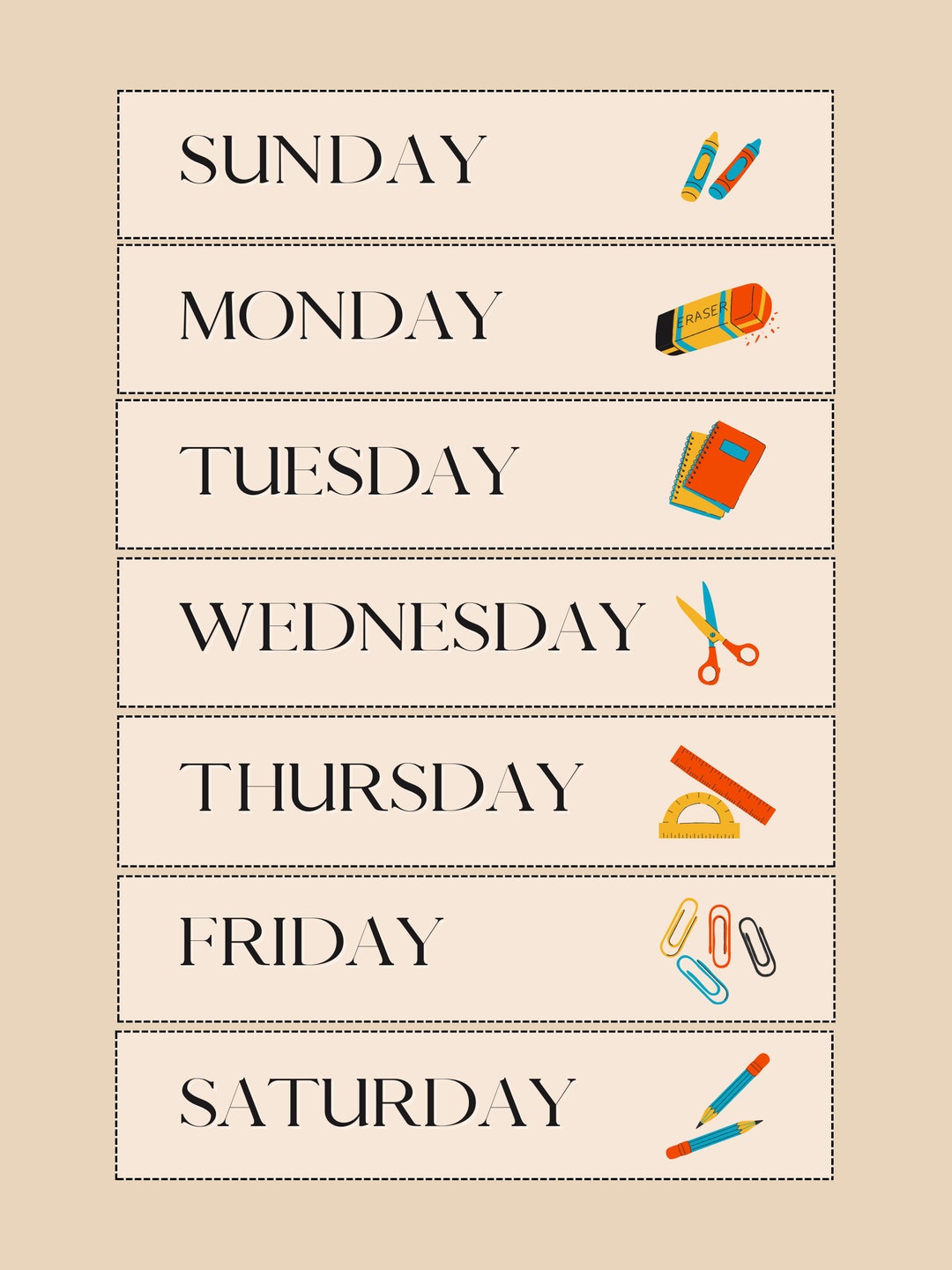 Digital Days of the Week Poster - Etsy