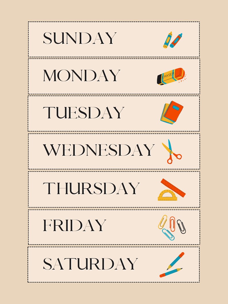 Digital Days of the Week Poster - Etsy