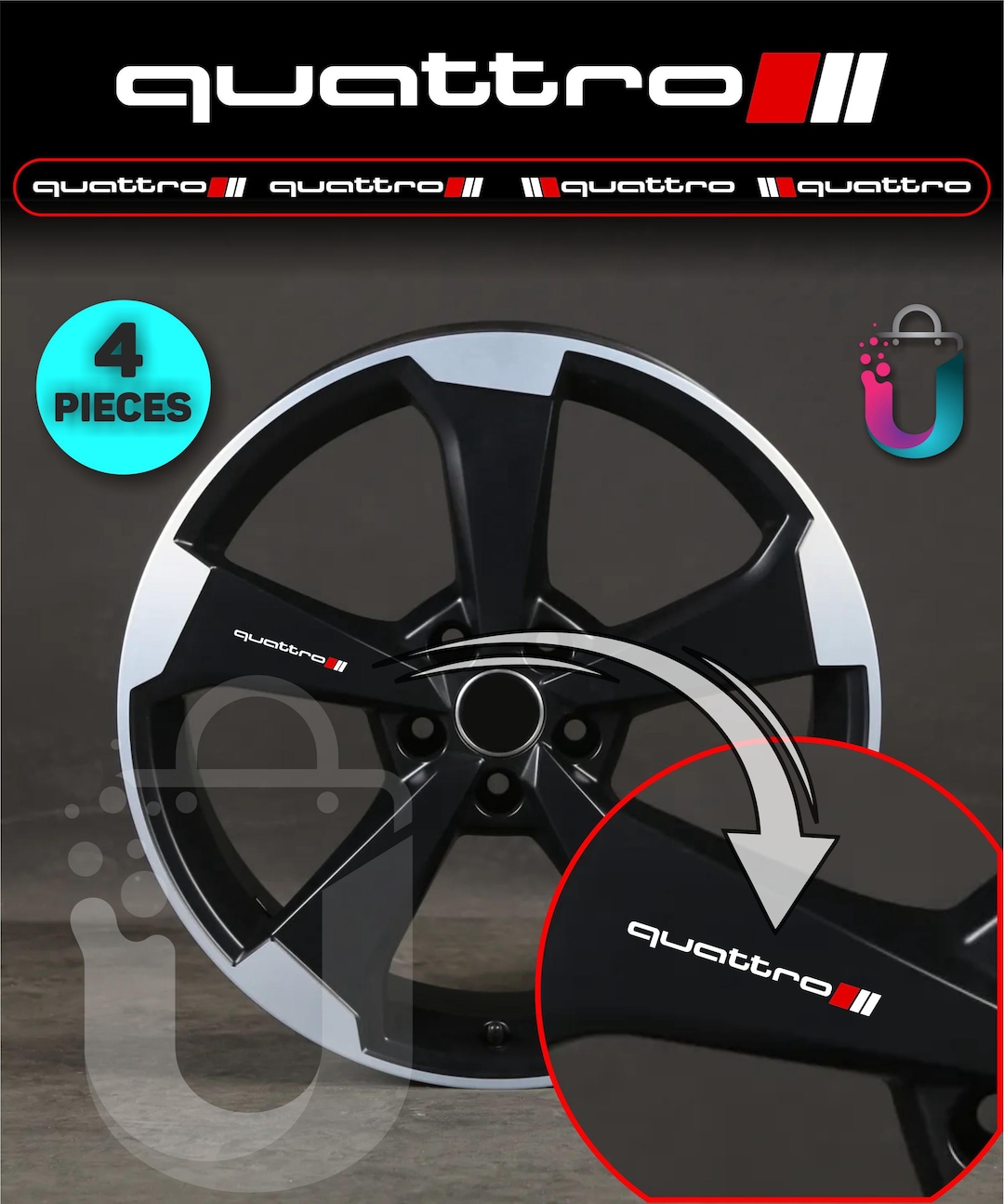 Quattro 4" Alloy Wheel Decals - Audi Styling Stickers - Etsy