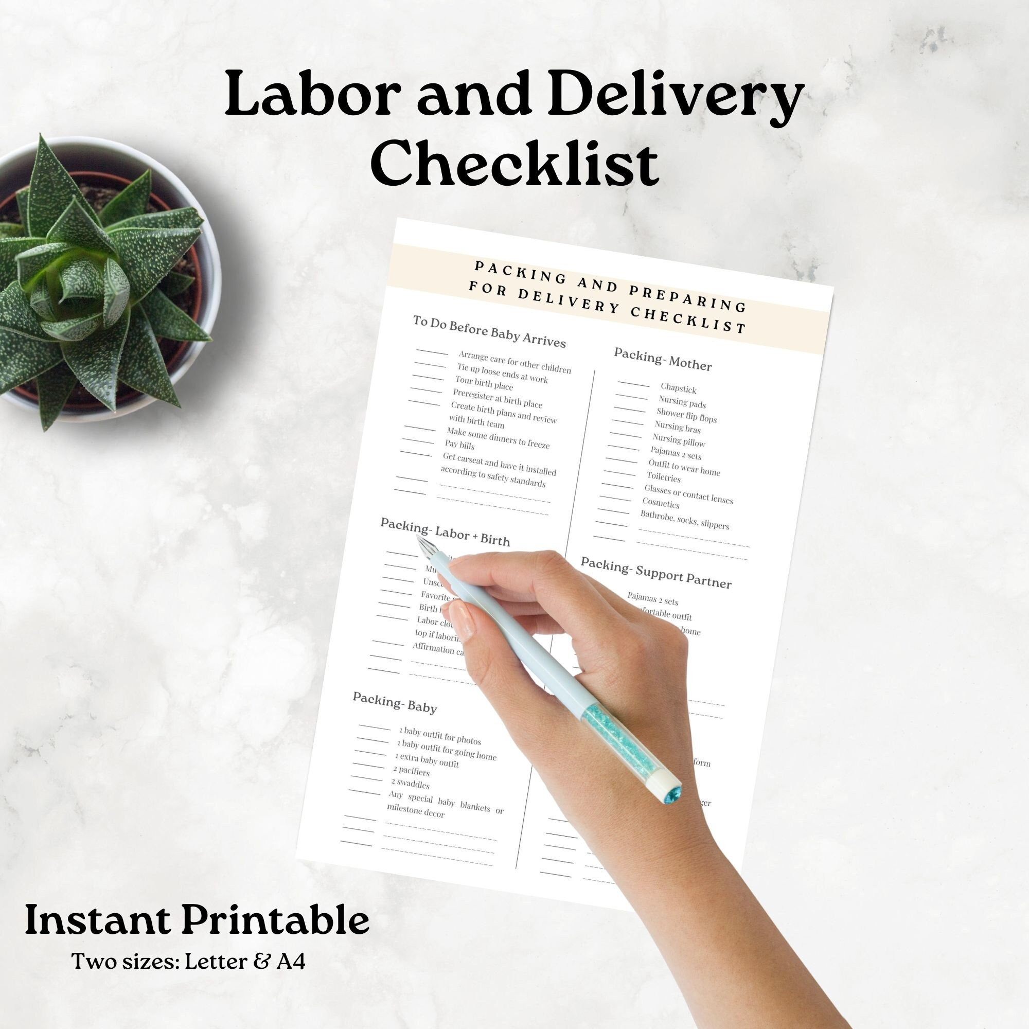 Labor and Delivery Checklist, Hospital Bag Essentials for Mom, Birth ...