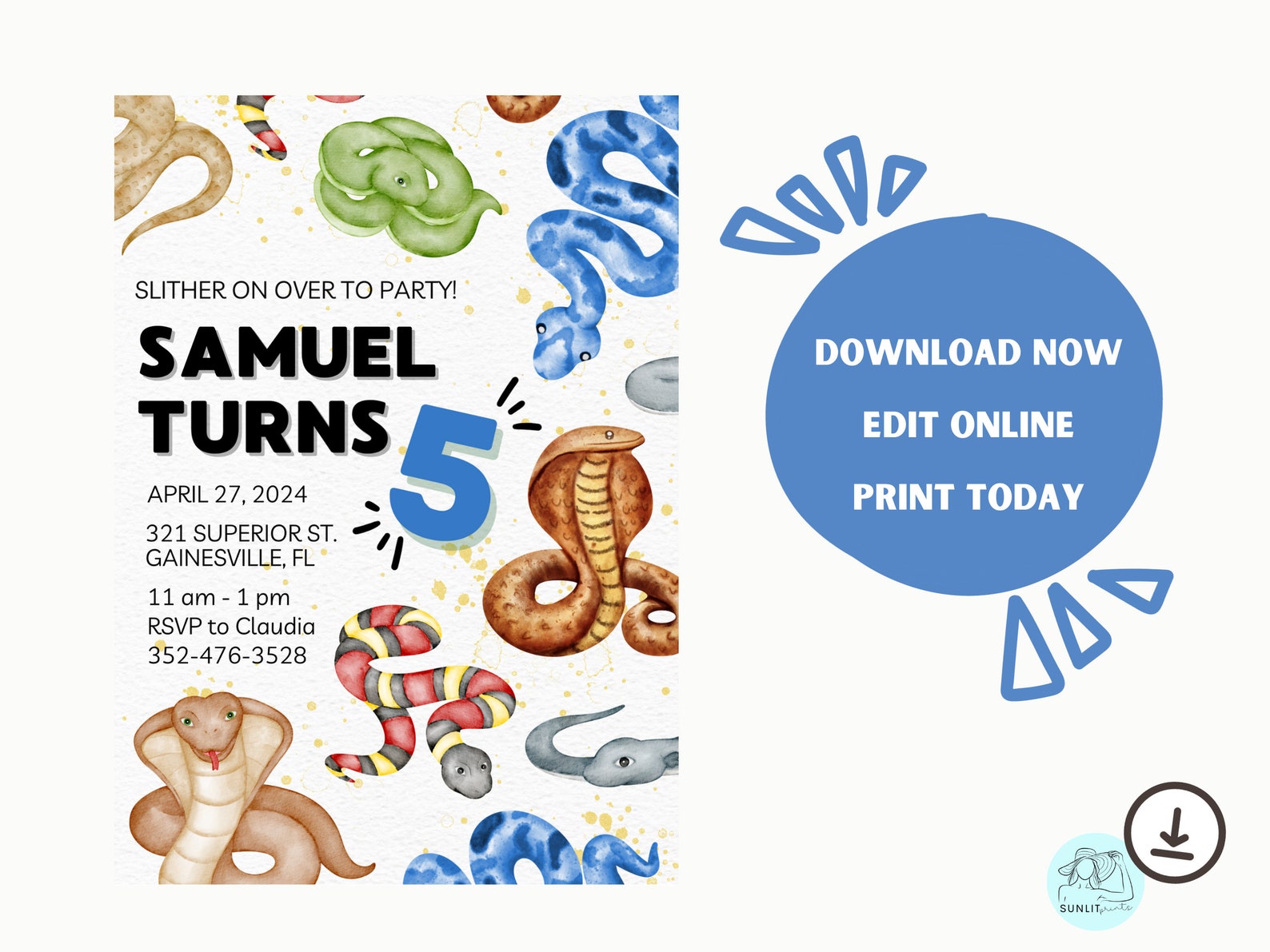 Snake Birthday Party Invitation, King Cobra Birthday Party Invite ...