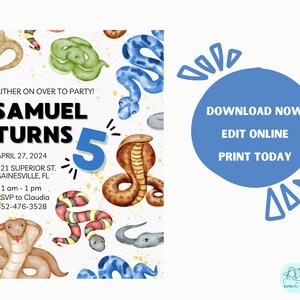 Snake Birthday Party Invitation, King Cobra Birthday Party Invite ...