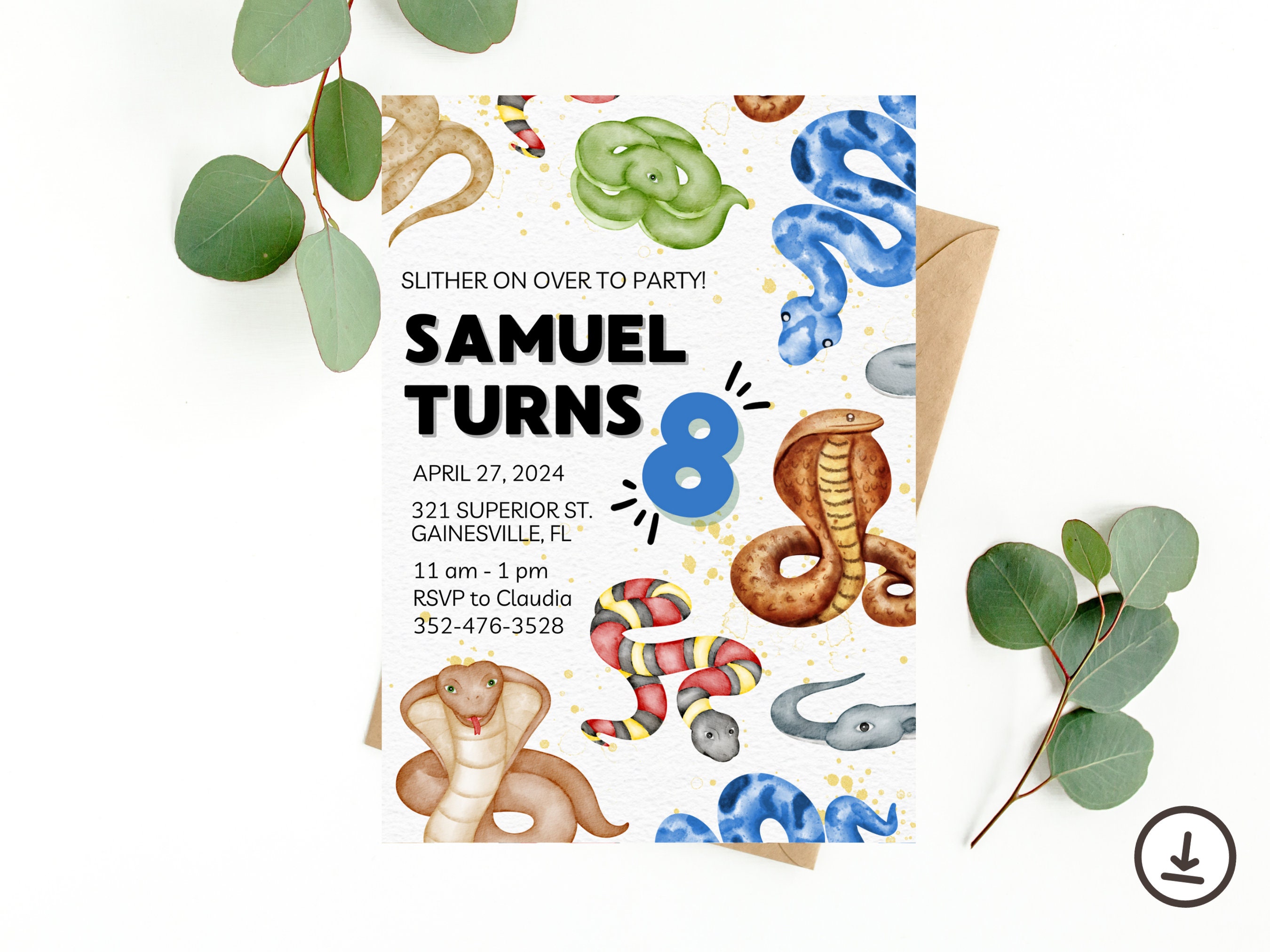 Snake Birthday Party Invitation, King Cobra Birthday Party Invite ...