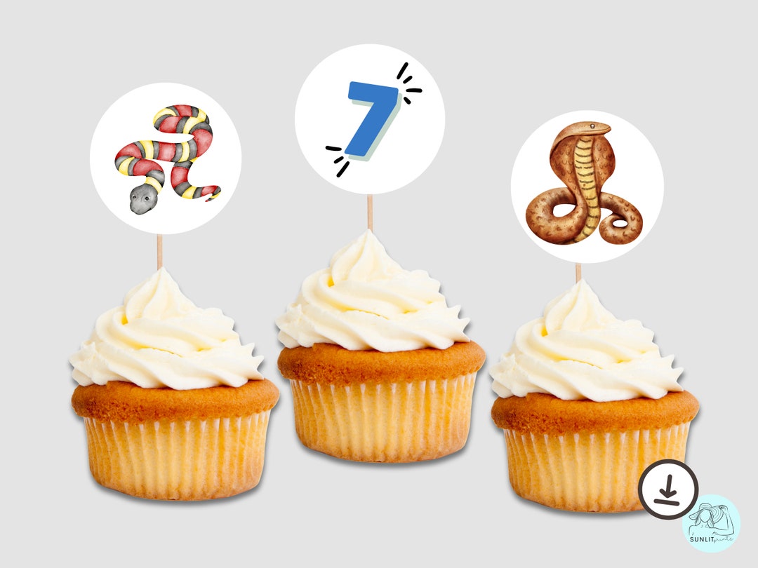 Snake Cupcake Toppers, King Cobra Cupcake Toppers, Printable Cupcake ...