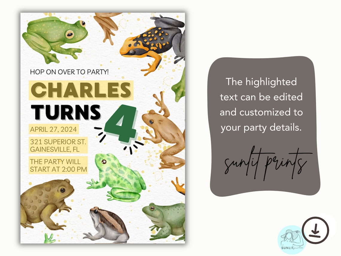 Frog Birthday Party Invitation, Editable Frog Party Invite, Hoppy ...