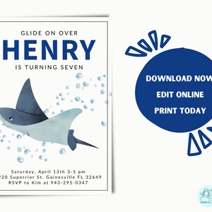 Sting Ray Birthday Party Invitation, Under the Sea Birthday Party ...