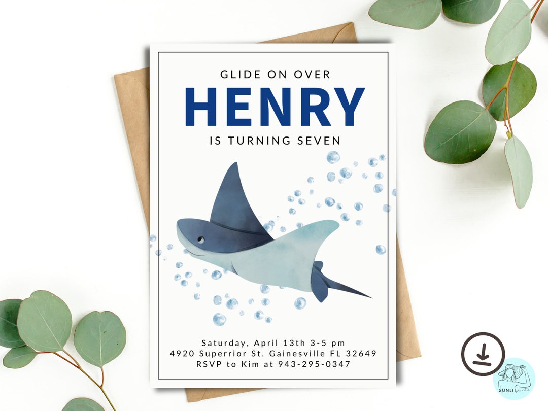Sting Ray Birthday Party Invitation, Under the Sea Birthday Party ...