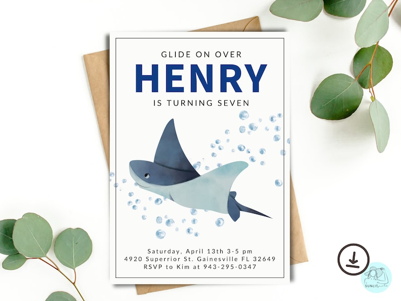 Sting Ray Birthday Party Invitation, Under the Sea Birthday Party ...