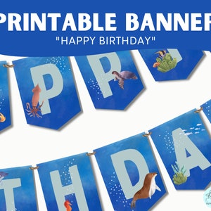 Oneder the Sea Birthday Banner, Ocean Animals Printable Banner, Happy ...