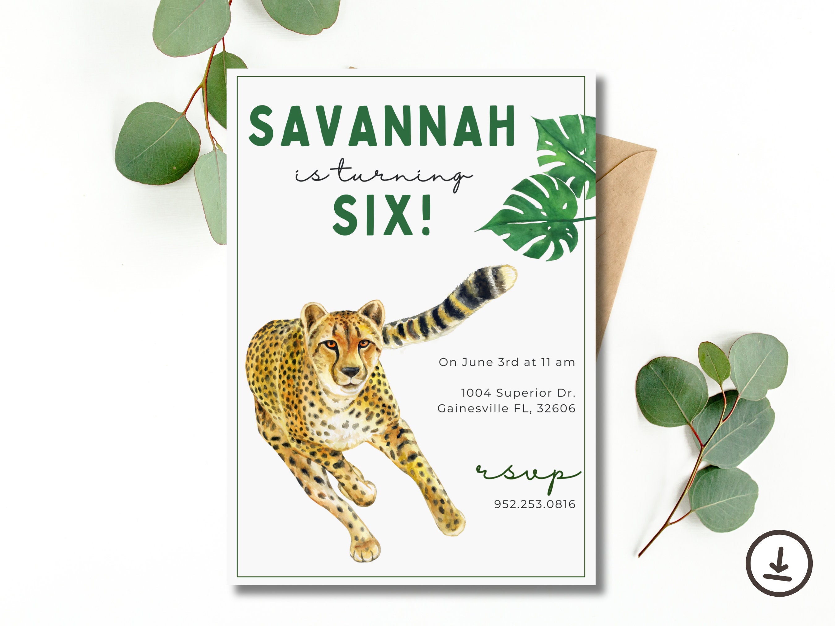 Cheetah Birthday Party Invitation, African Savannah Birthday Party ...