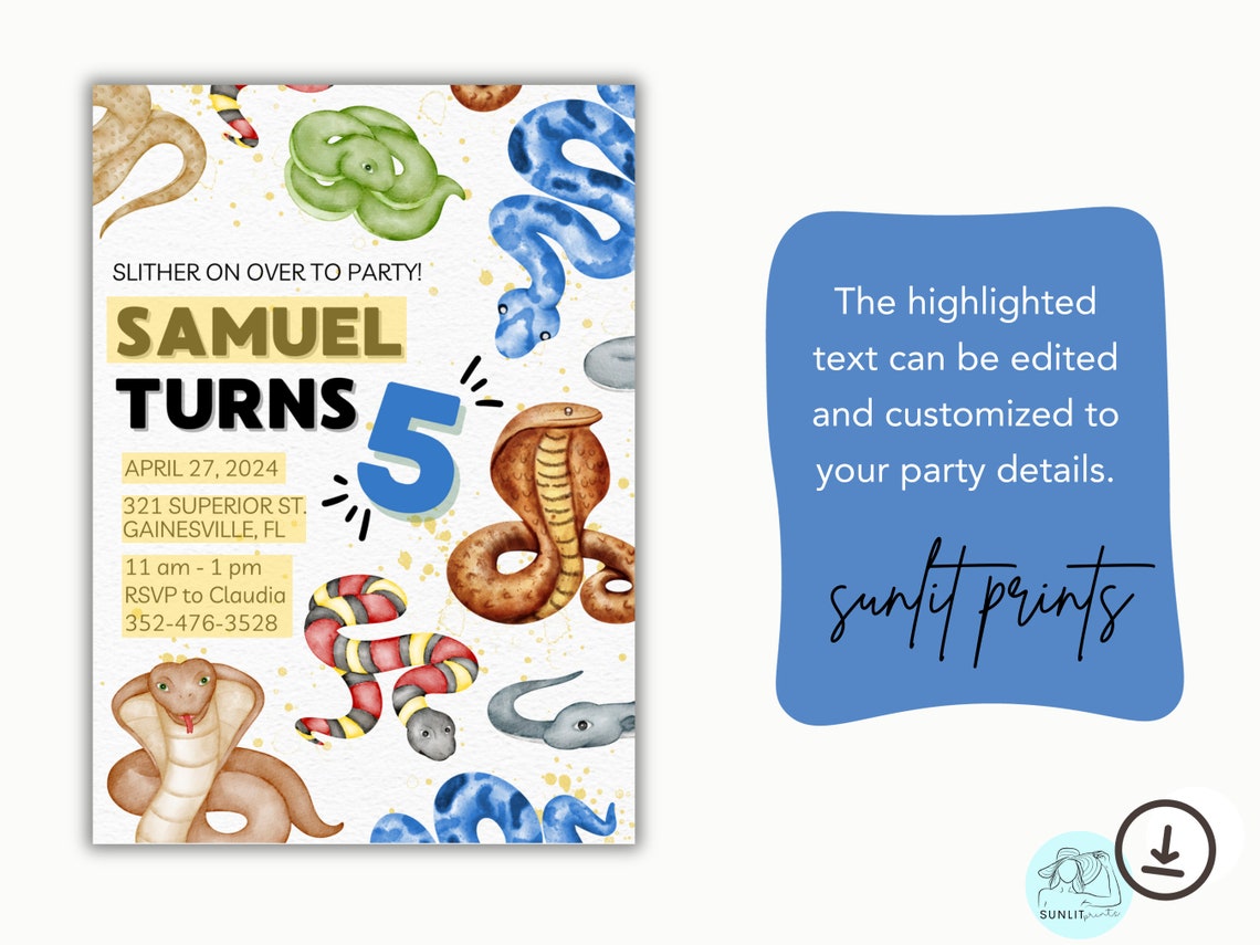Snake Birthday Party Invitation, King Cobra Birthday Party Invite ...