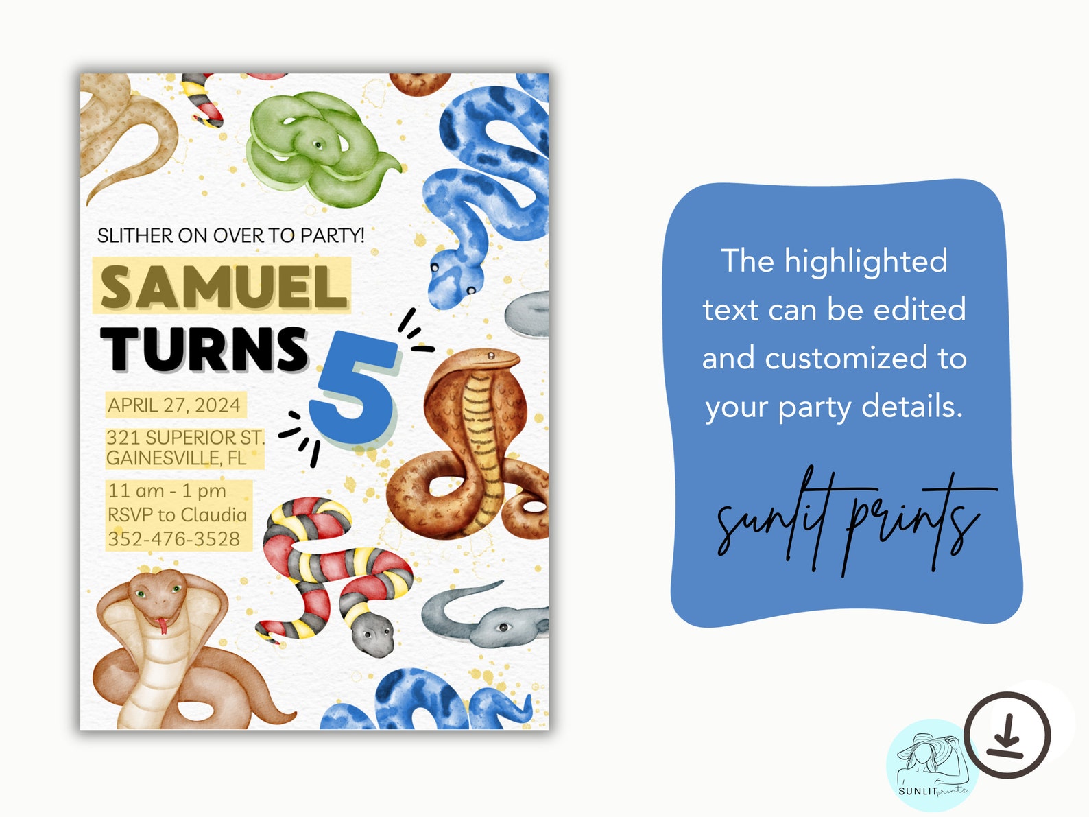 Snake Birthday Party Invitation, King Cobra Birthday Party Invite ...