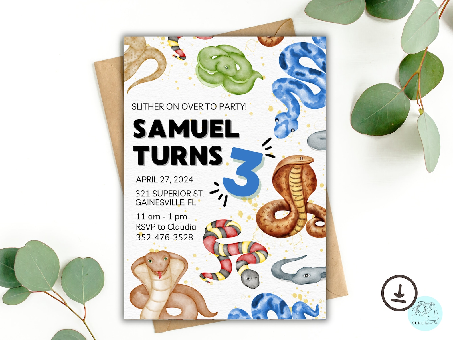 Snake Birthday Party Invitation, King Cobra Birthday Party Invite ...