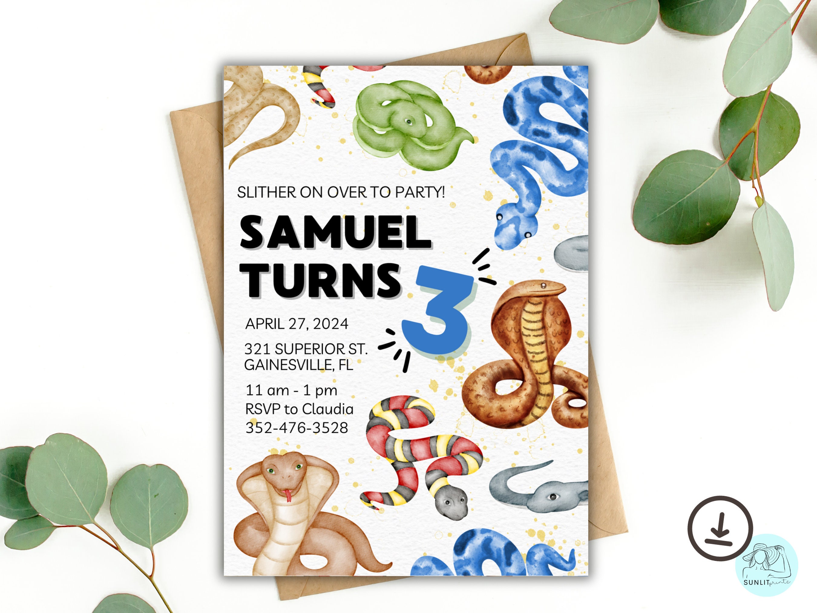 Snake Birthday Party Invitation, King Cobra Birthday Party Invite ...