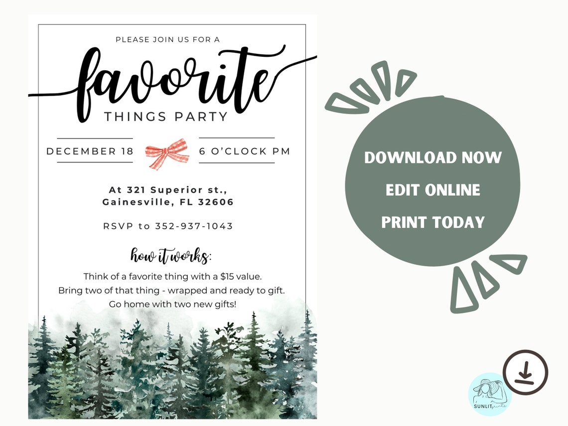 Favorite Things Party Invitation, Christmas Gift Exchange Party ...