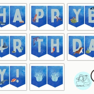 Oneder the Sea Birthday Banner, Ocean Animals Printable Banner, Happy ...