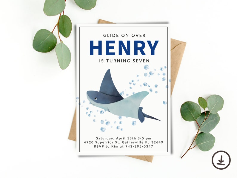 Sting Ray Birthday Party Invitation, Under the Sea Birthday Party ...