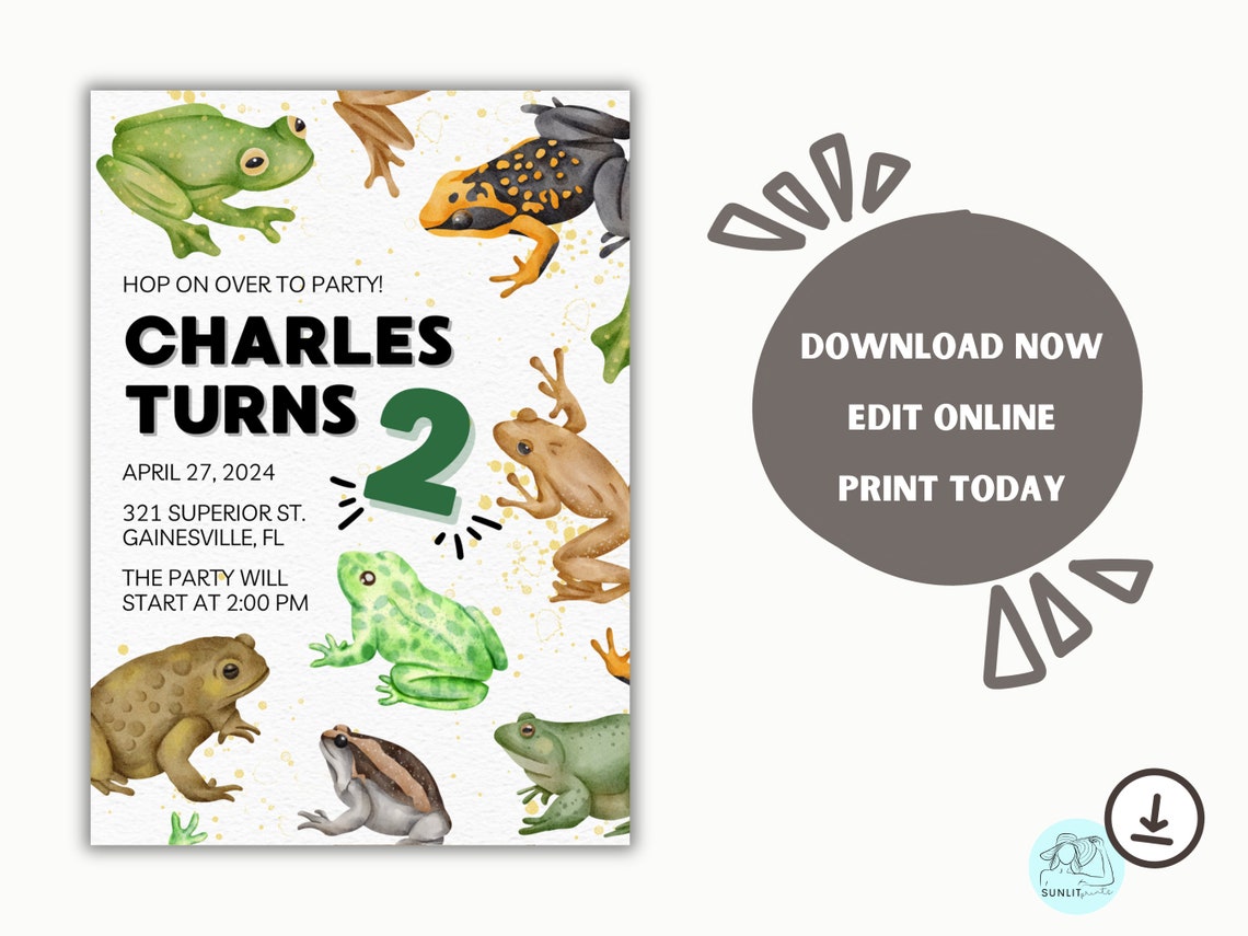 Frog Birthday Party Invitation, Editable Frog Party Invite, Hoppy ...