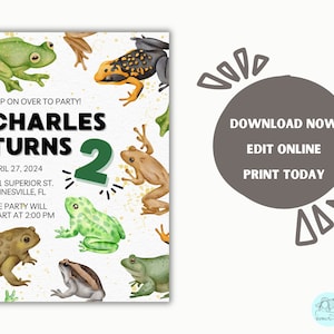 Frog Birthday Party Invitation, Editable Frog Party Invite, Hoppy ...