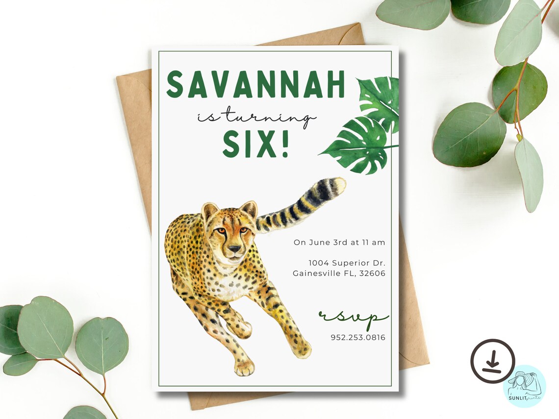 Cheetah Birthday Party Invitation, African Savannah Birthday Party ...