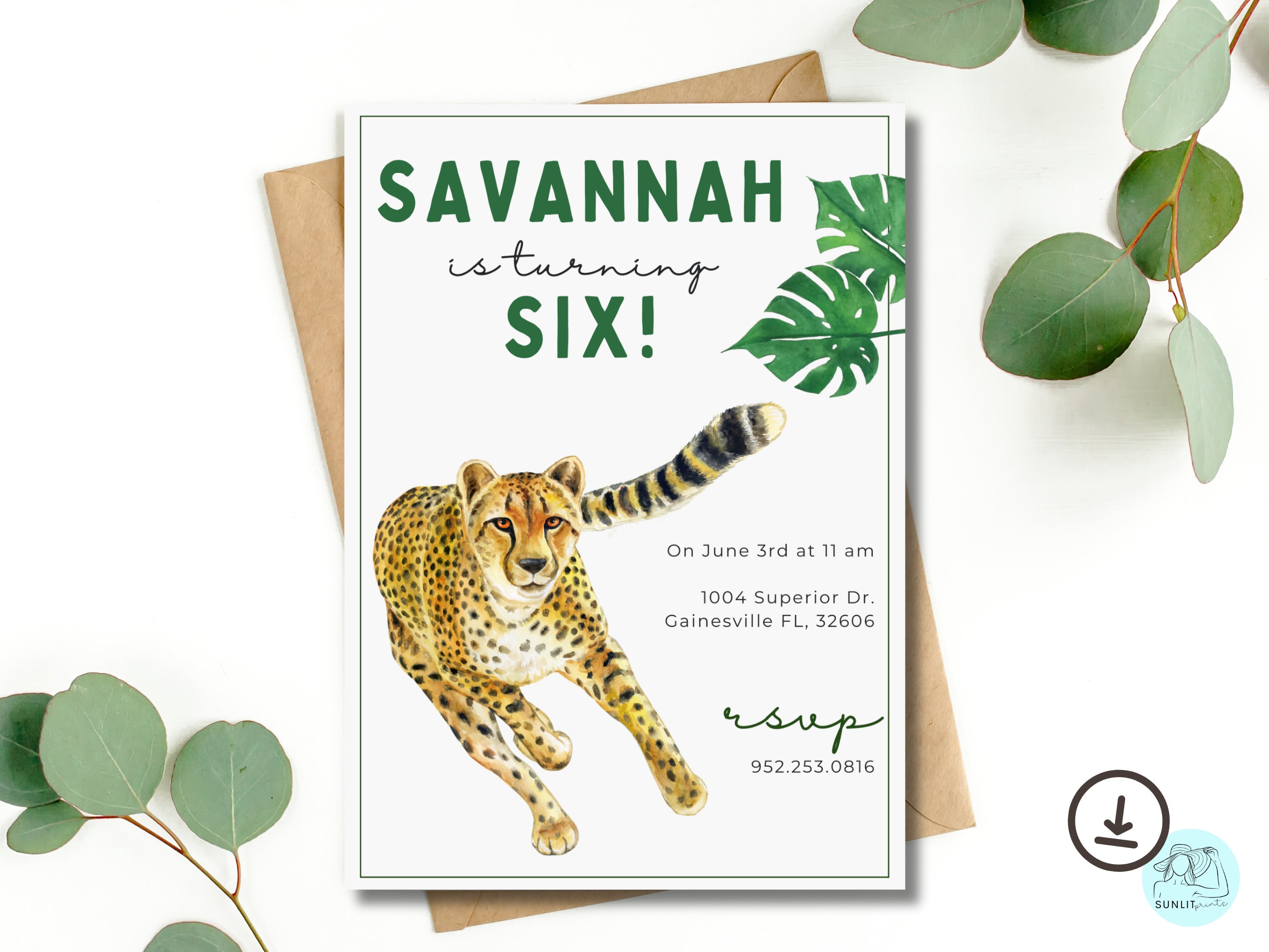 Cheetah Birthday Party Invitation, African Savannah Birthday Party ...