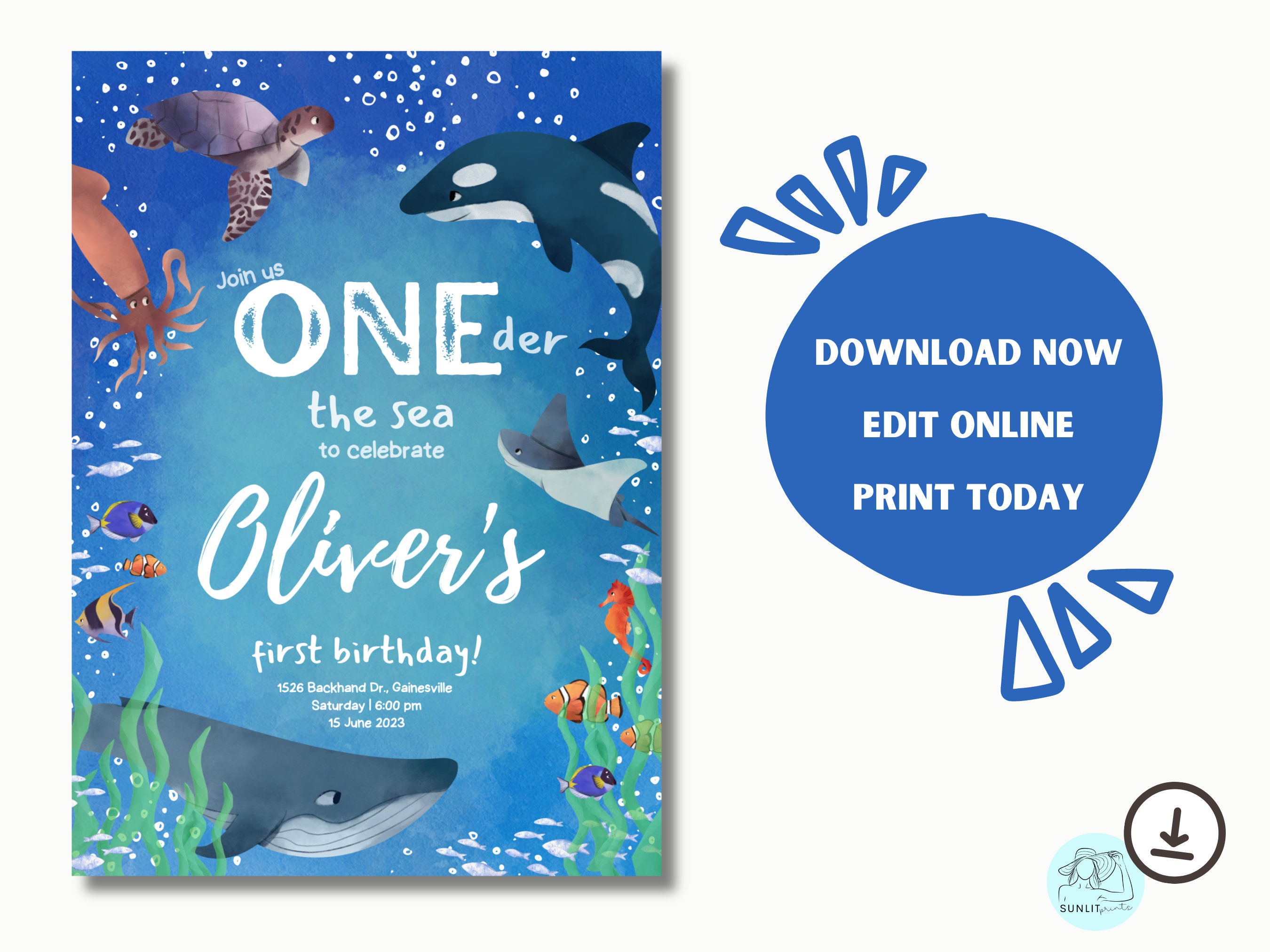 Oneder the Sea Invite, Ocean Birthday Invitation, Editable Birthday ...