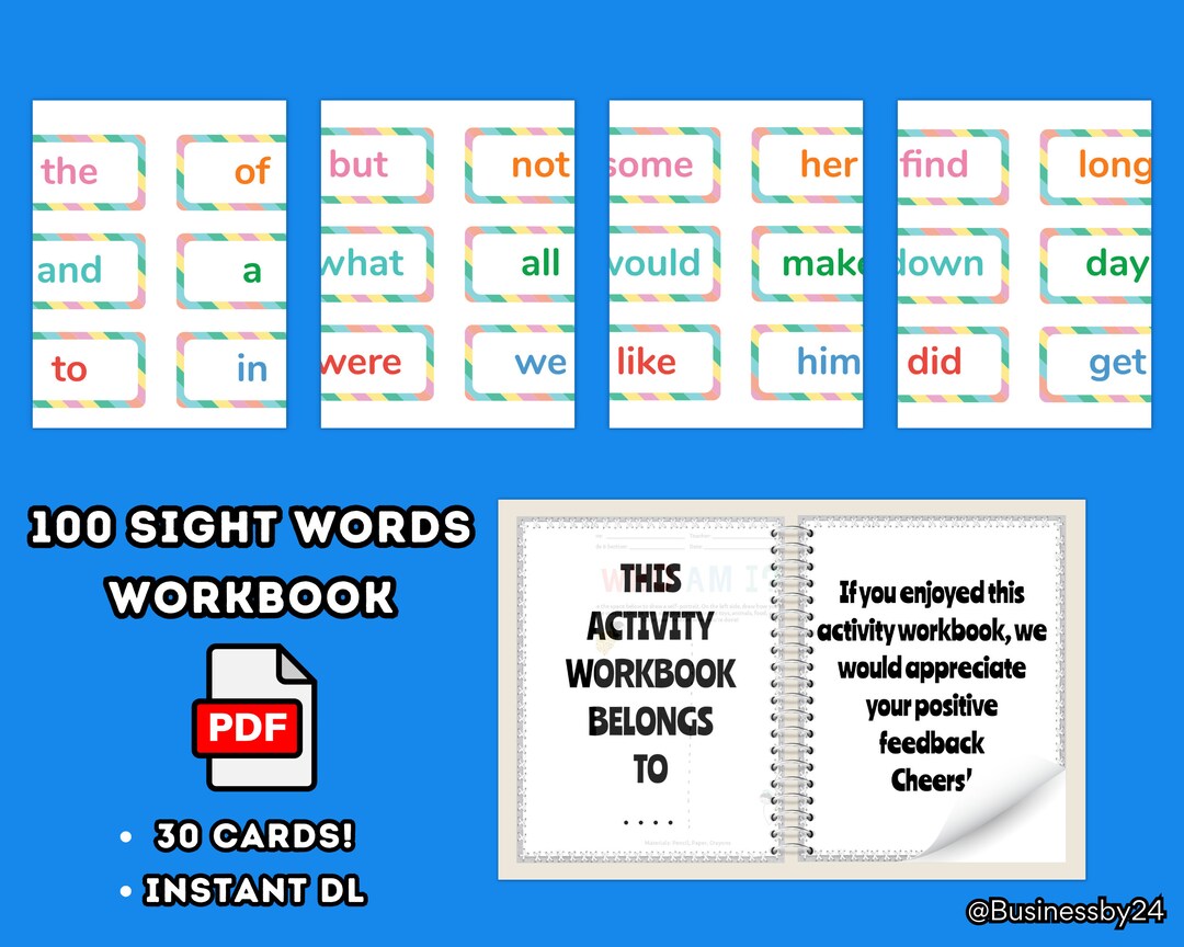 Activity Cards for Kids Preschool Sight Words Word Cards Educational ...