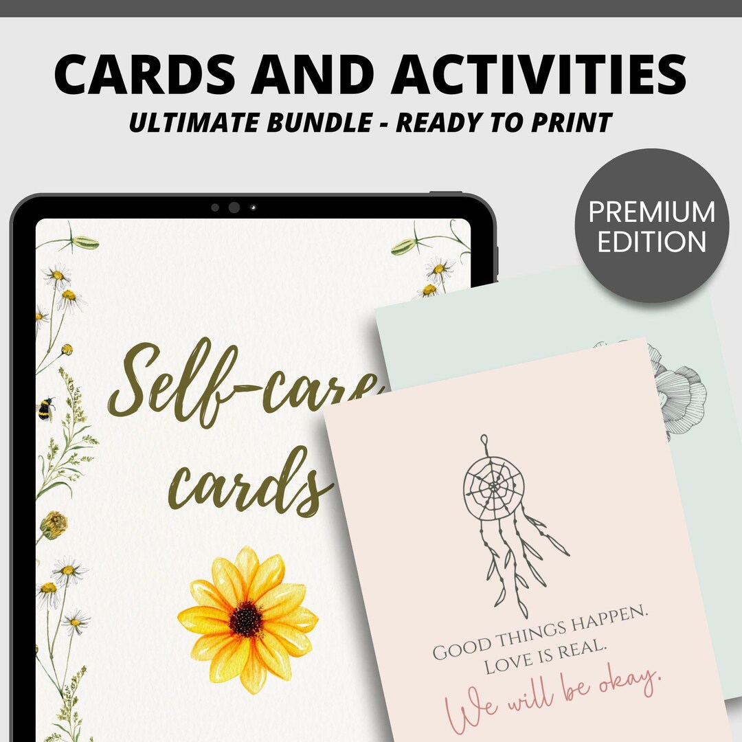 Self Care Card Templates, Mental Health Bundle, Affirmation Card ...