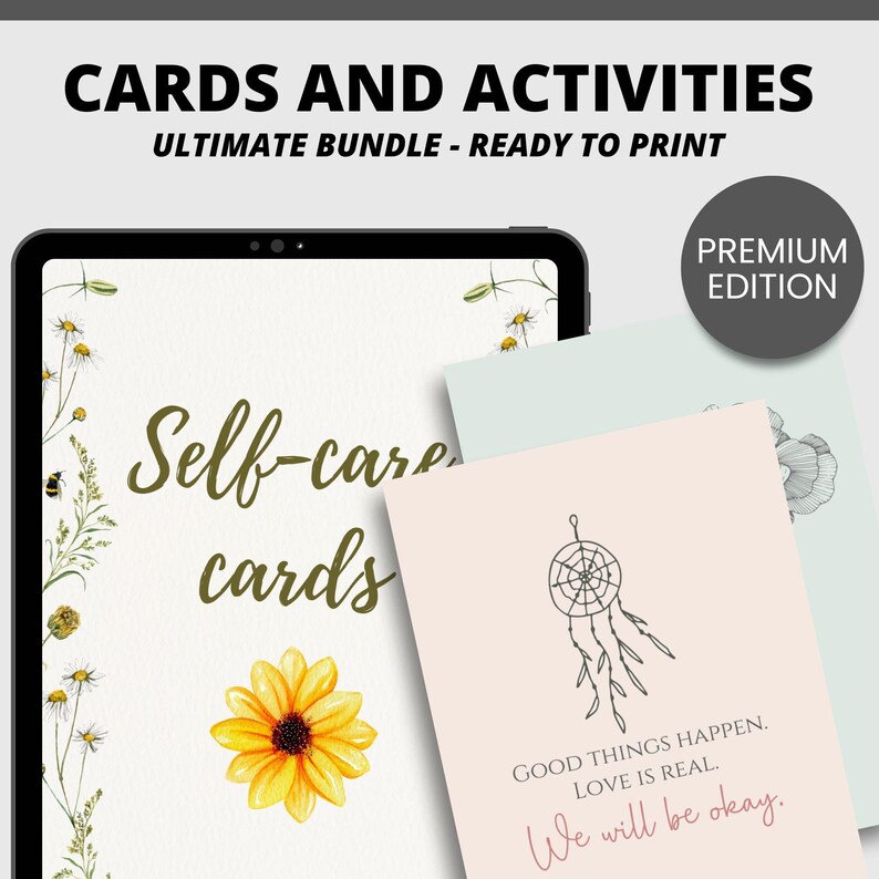 Self Care Card Templates, Mental Health Bundle, Affirmation Card ...