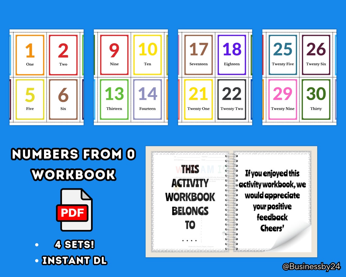 Number Cards Printable Number Cards Kids Activity Cards Workbook ...
