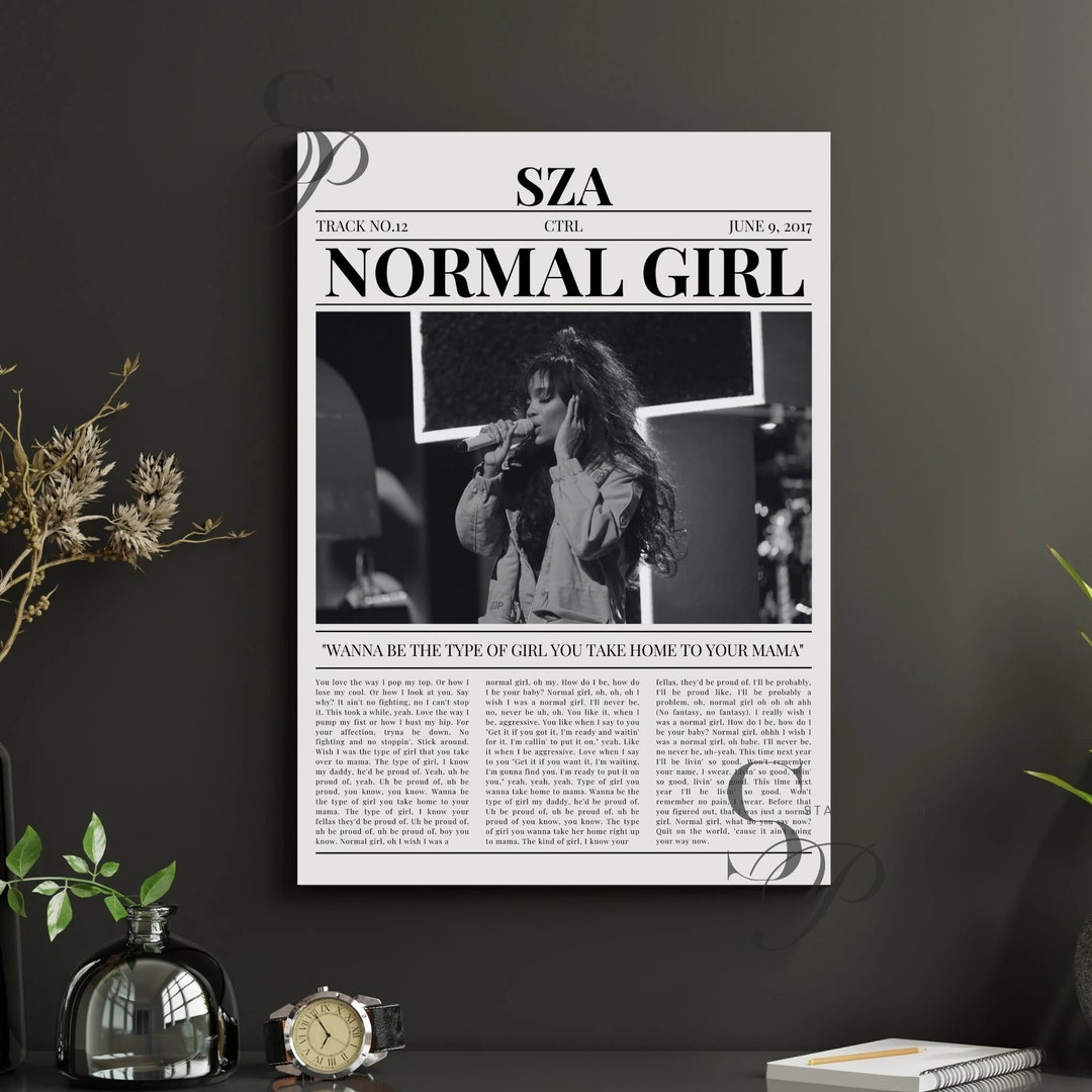 SZA Retro Newspaper Print, Normal Girl Lyrics Poster, CTRL Album, SOS ...