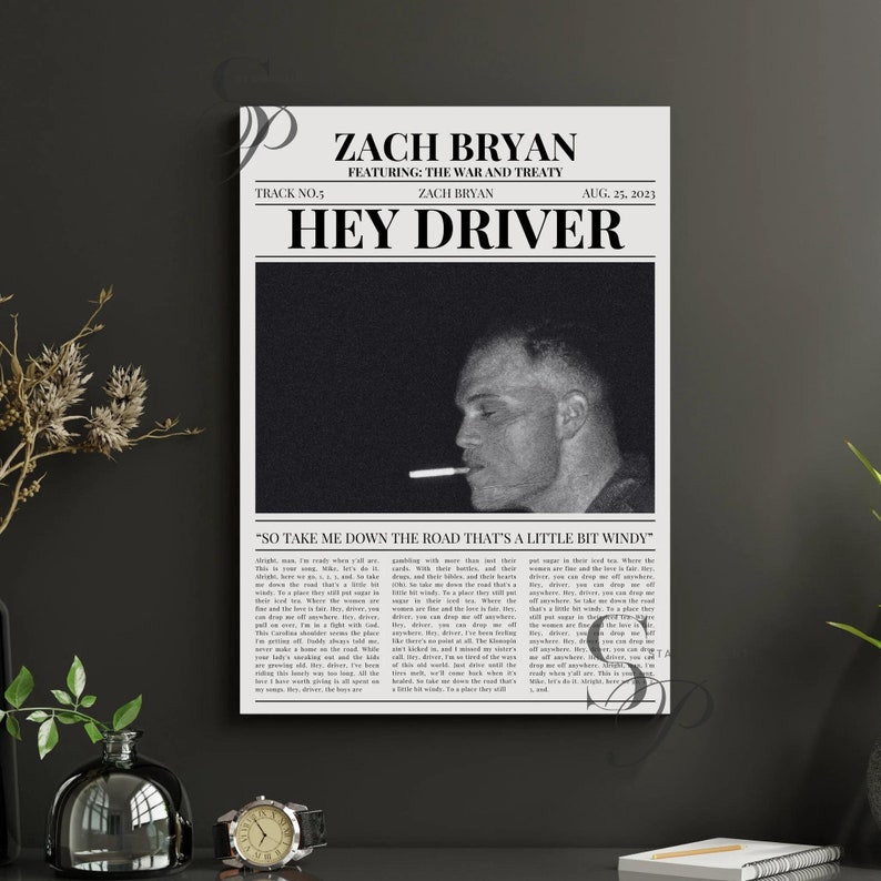 Zach Bryan & the War and Treaty Retro Newspaper Print, Hey Driver ...