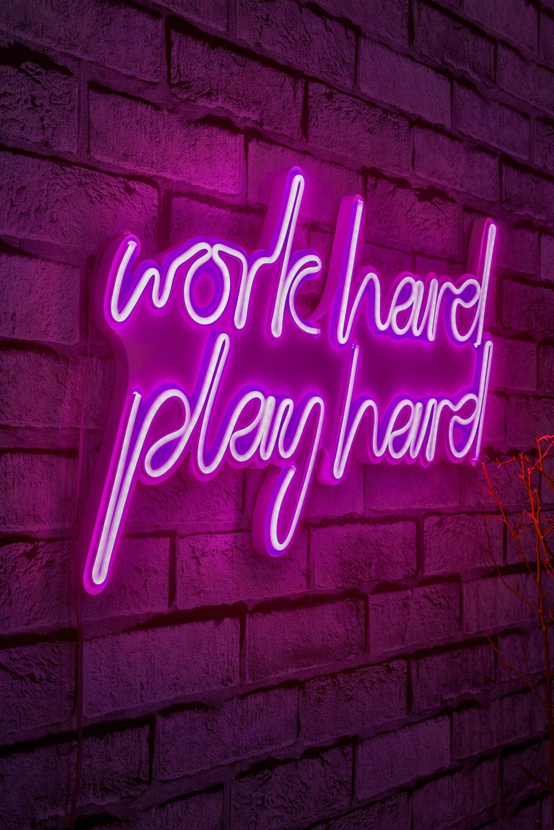 Pink Led Neon Sign - Work Hard Play Hard Wall Decor - Etsy