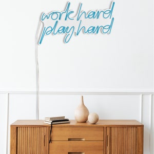 Work Hard Play Hard Neon Sign for Wall Decor Handmade Custom Neon Blue ...
