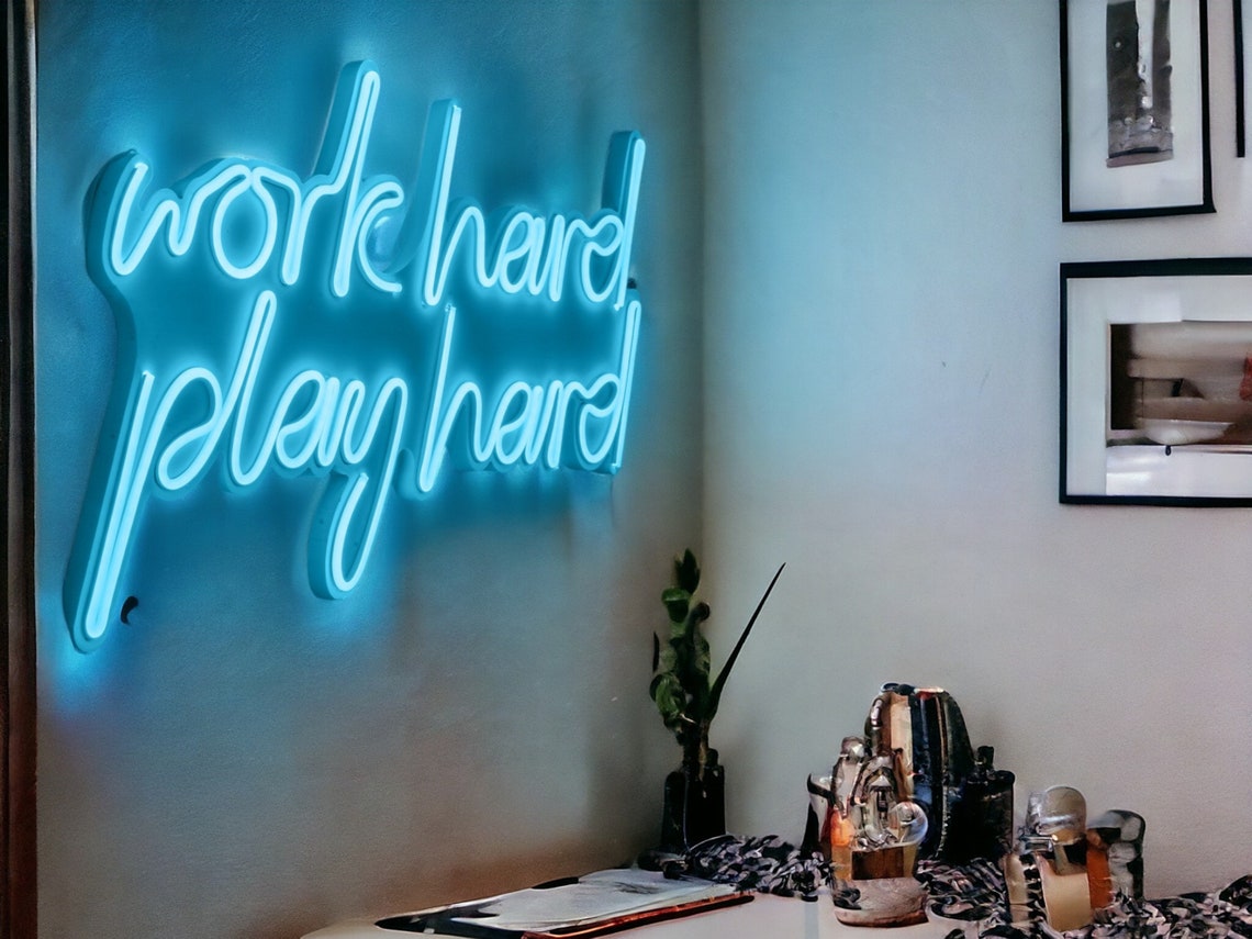 Motivational Neon Wall Decor Handmade Custom Neon Work Hard Play Hard ...