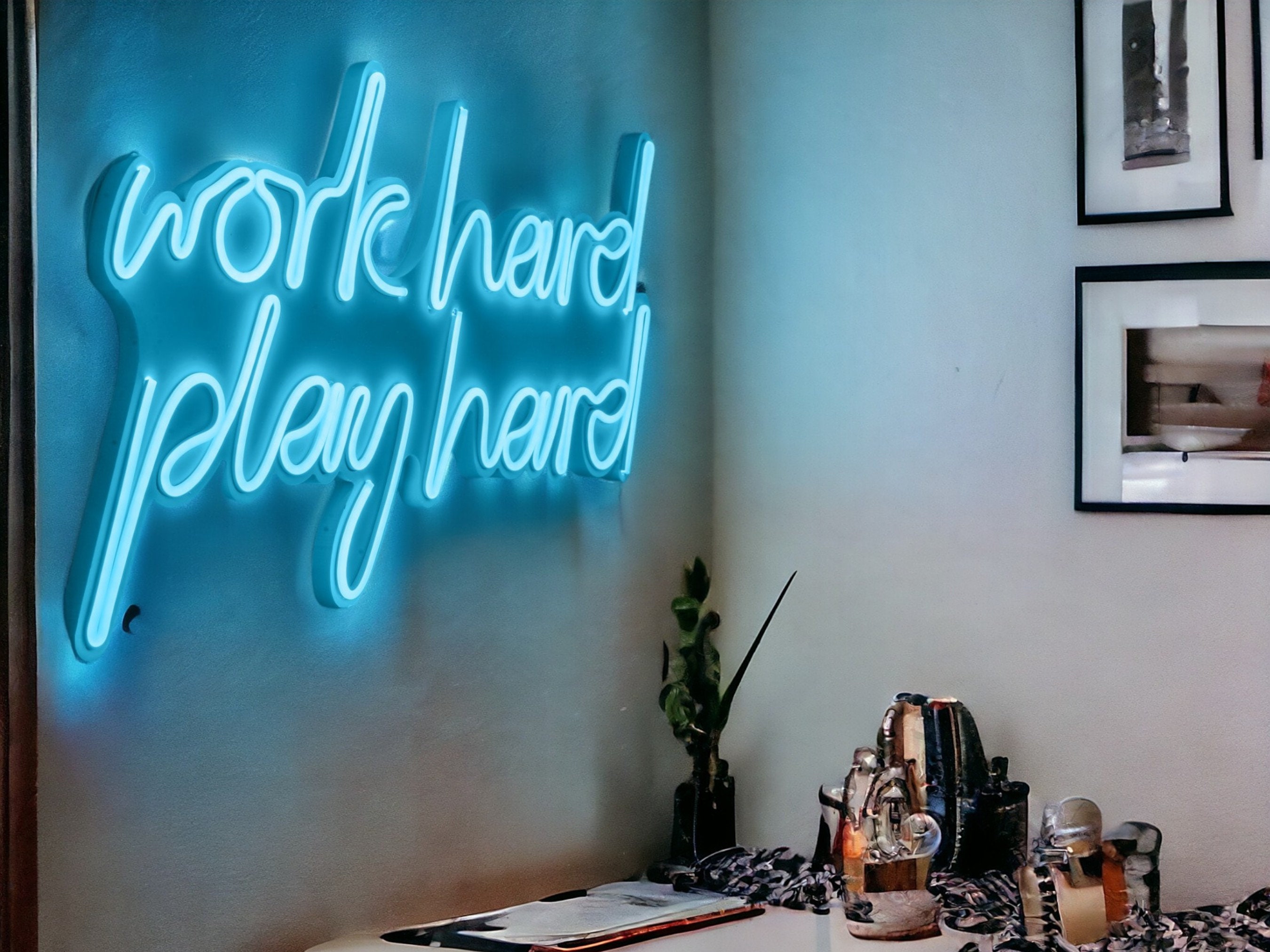 Motivational Neon Wall Decor Handmade Custom Neon Work Hard Play Hard ...