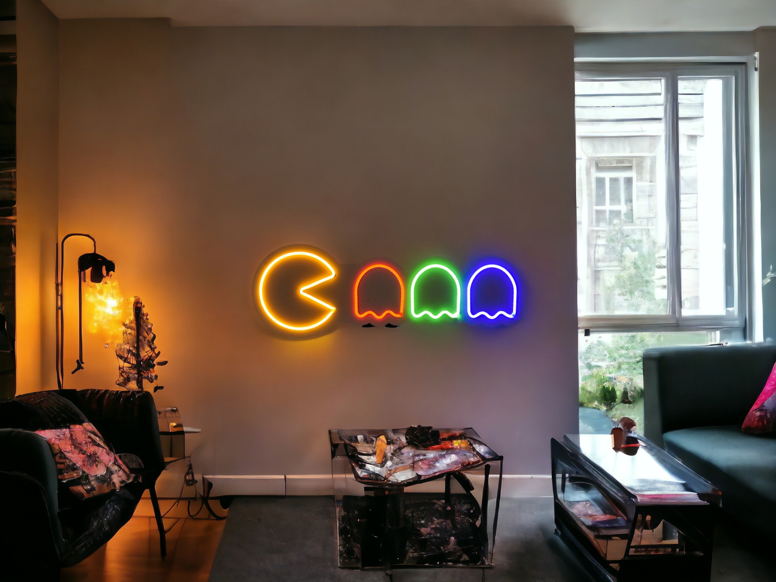 Arcade Neon Wall Decor Handmade Custom Neon Arcade Sign Led Light Ghost ...