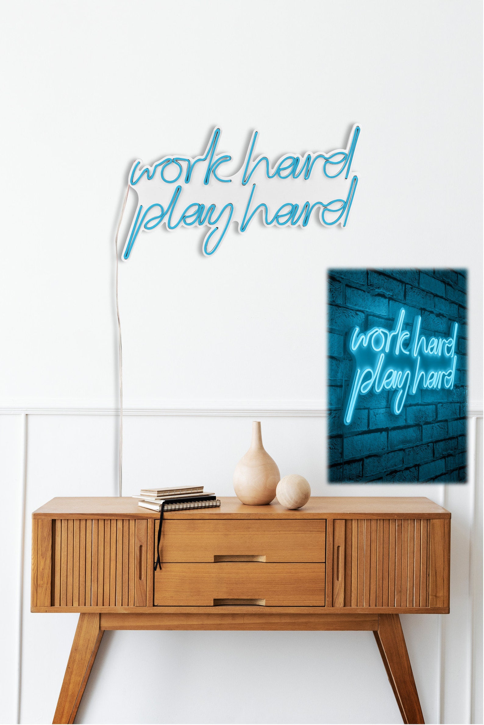 Work Hard Play Hard Neon Sign for Wall Decor Handmade Custom Neon Blue ...