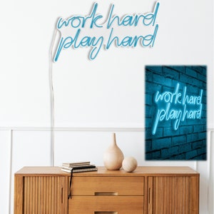 Work Hard Play Hard Neon Sign for Wall Decor Handmade Custom Neon Blue ...