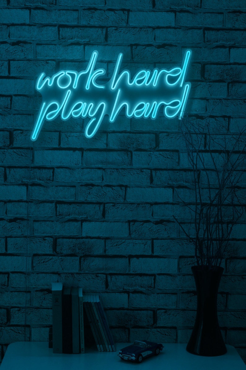 Work Hard Play Hard Neon Sign for Wall Decor Handmade Custom Neon Blue ...