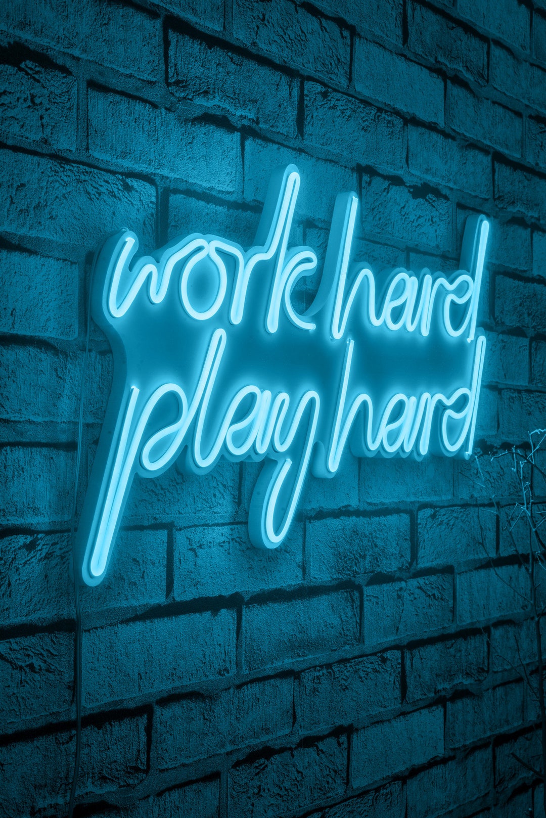 Work Hard Play Hard Neon Sign for Wall Decor Handmade Custom Neon Blue ...